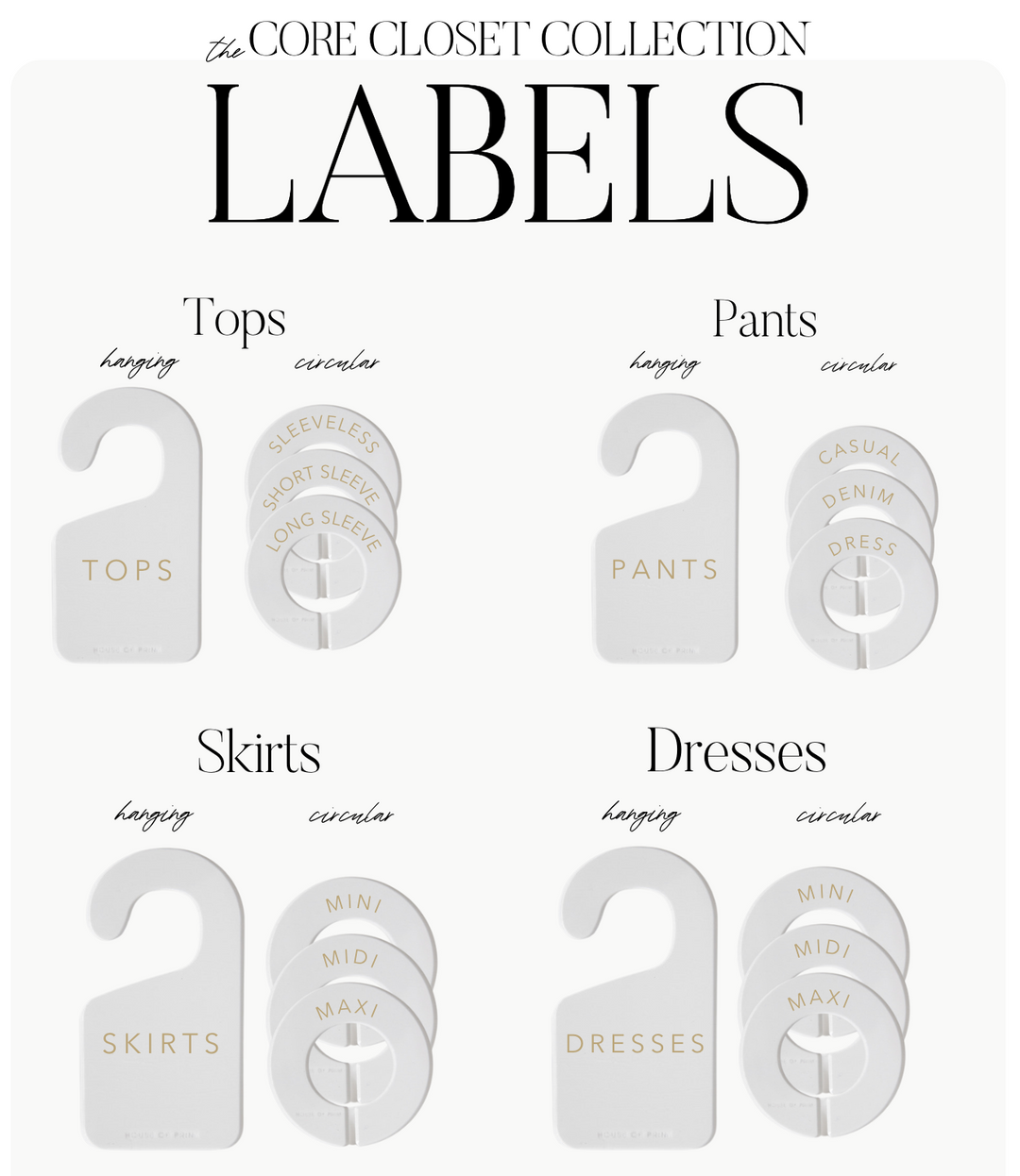 The Core Collection Labels + Rod Dividers | Clear Acrylic & Gold Font ...
